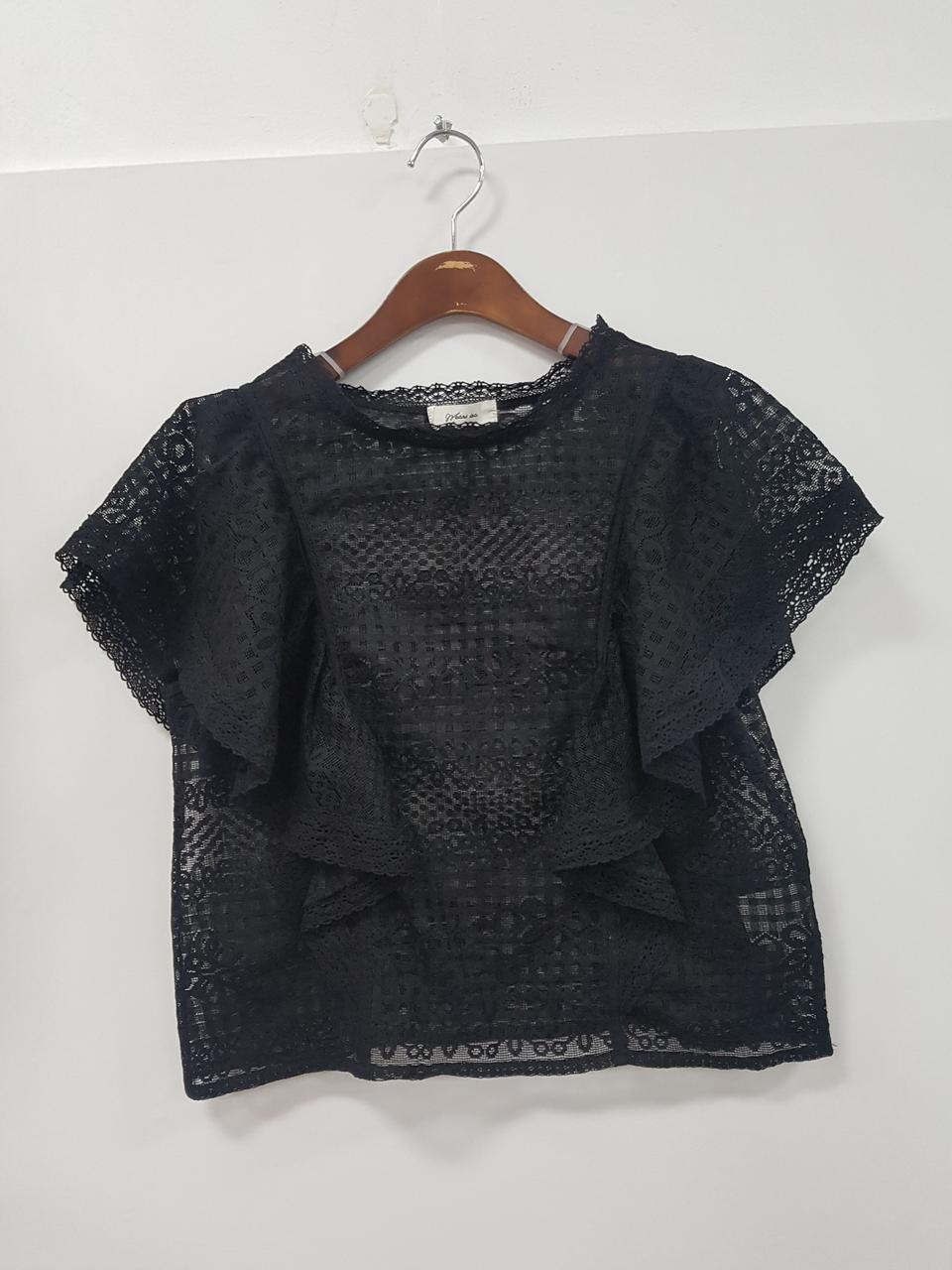 블랙 시스루 프릴 블라우스 | 헬로마켓