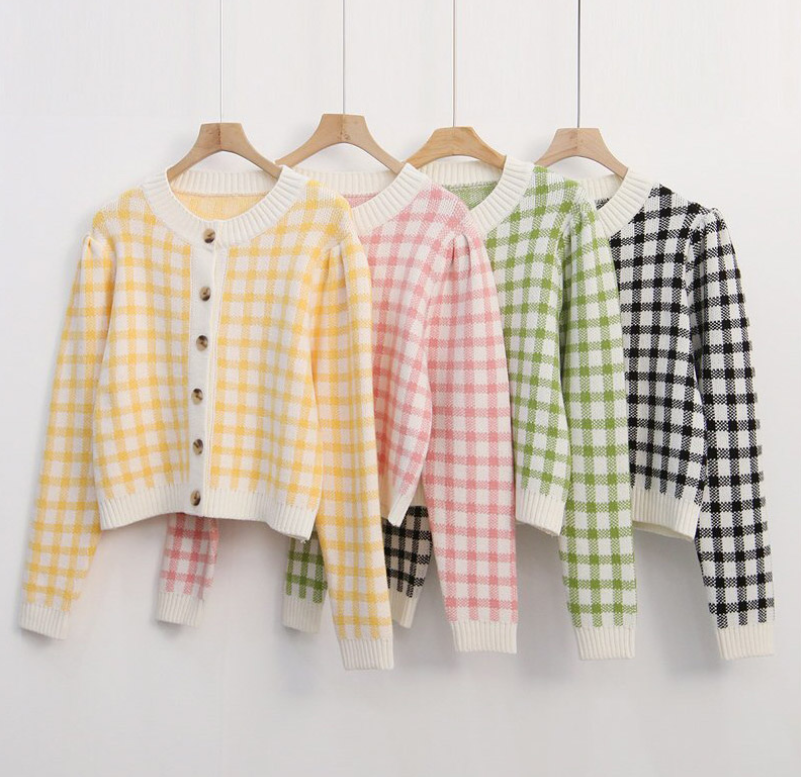 여성 체크 니트가디건 숏 봄 여름 어깨셔링 가디건코디... | 세컨웨어(헬로마켓)