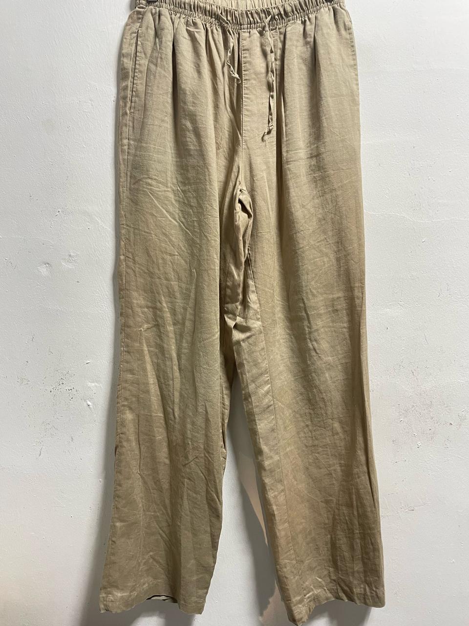 (30-34)카키베이지 린넨 마 밴딩 와이드팬츠 | 헬로마켓