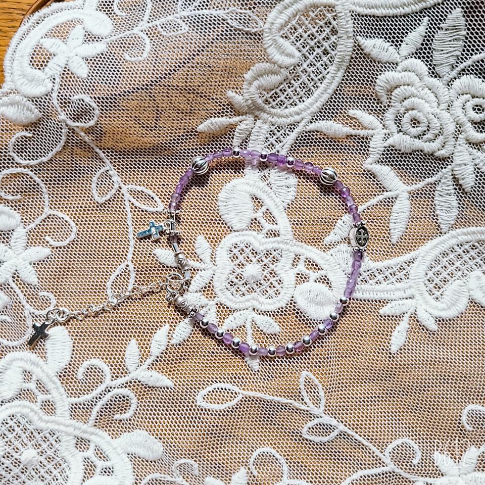 묵주팔찌 자수정원석+실버 | 헬로마켓