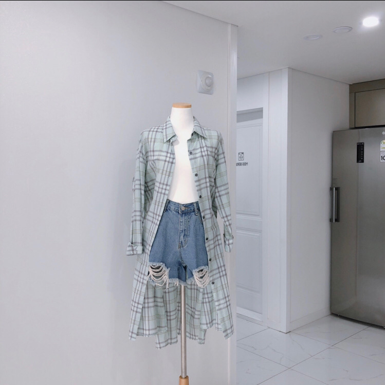 체크 롱 셔츠원피스(free)55~66 | 헬로마켓