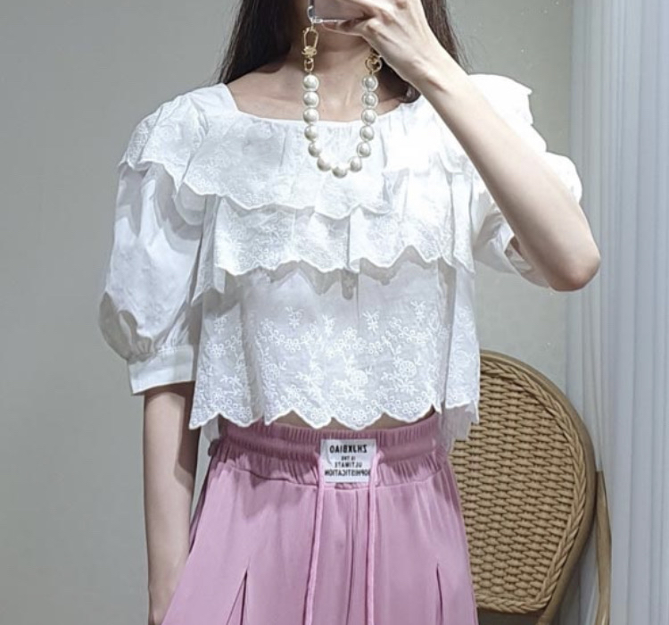 3단 캉캉 블라우스(아이보리)55~55반 | 헬로마켓