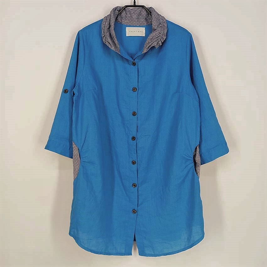 빈티지 여 도트 잔프릴넥 소매롤업 셔츠형자켓 블루F ... | 헬로마켓