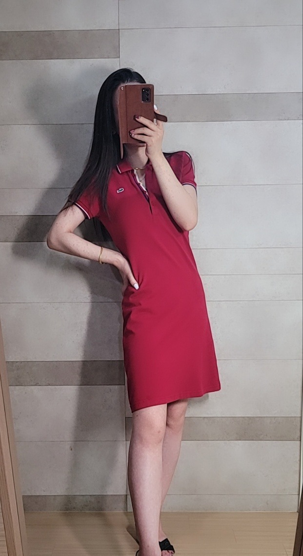 라코스테 LACOSTE 피케원피스 와인컬러 | 헬로마켓