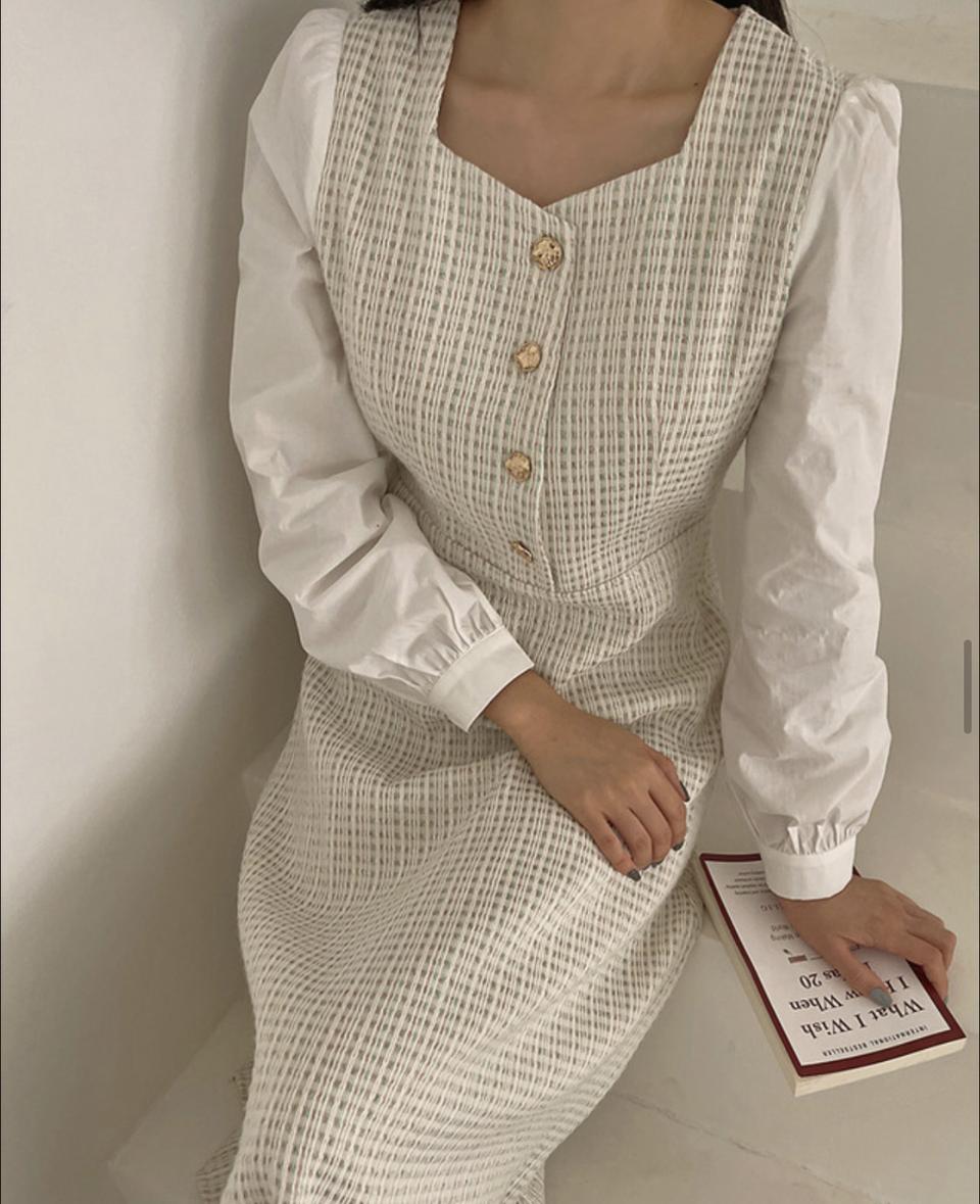 트위드 하트넥 롱 원피스 77 (새상품) 아이보리 | 세컨웨어(헬로마켓)