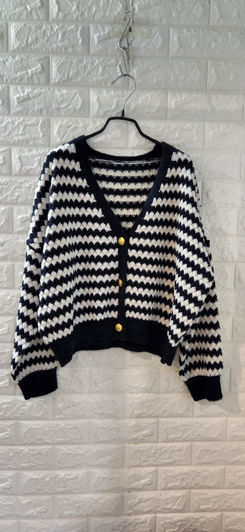 배색 웨이브 가디건 | 헬로마켓