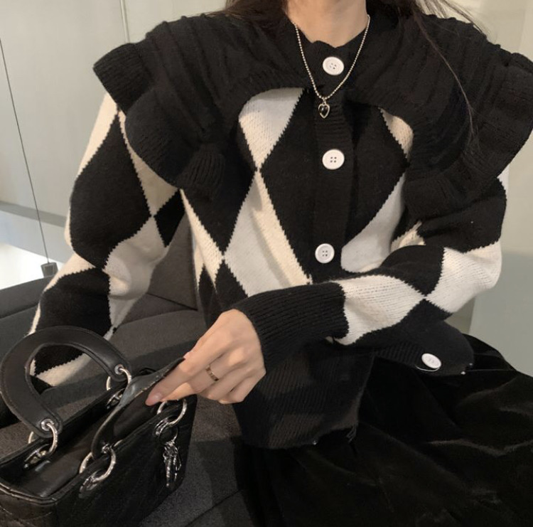 도톰 아가일 체크 가디건(free)55~66 | 헬로마켓