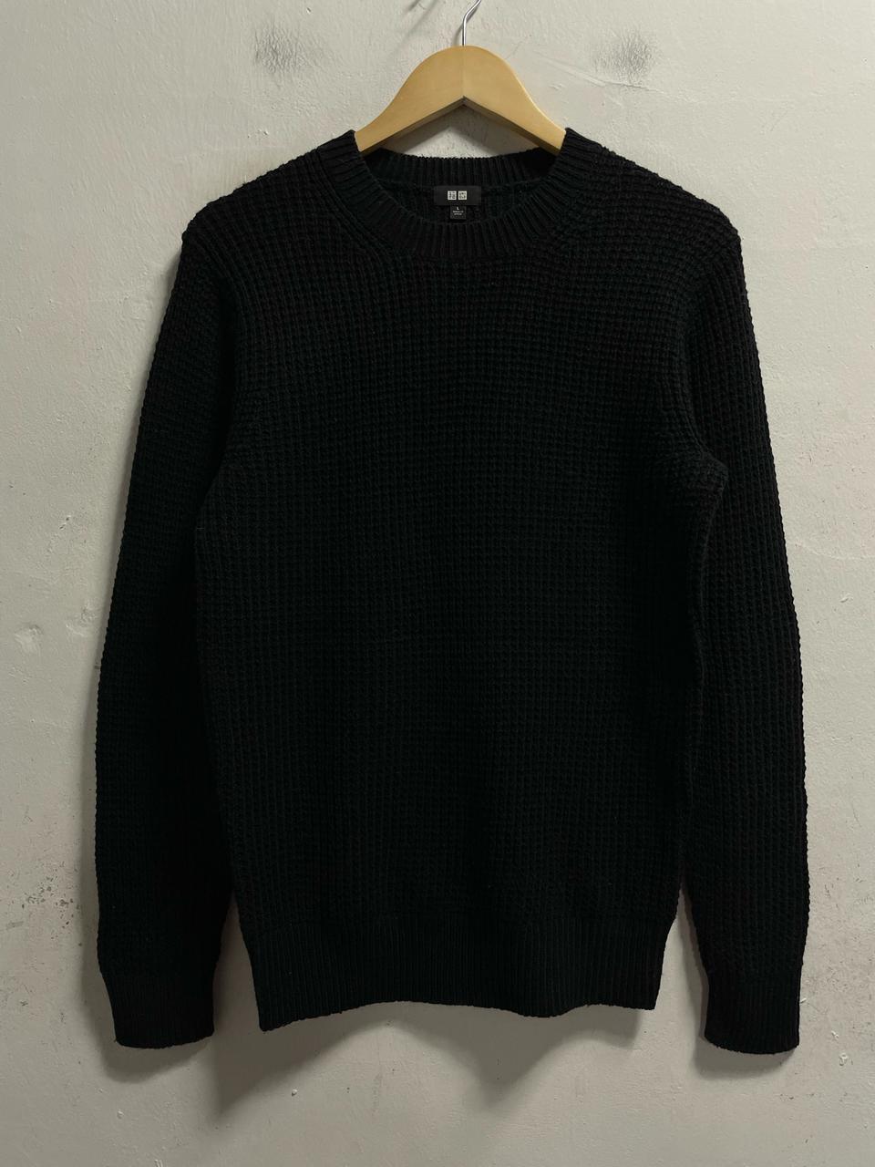 (95-100)유니클로 블랙 스판 와플 울 니트(정품) | 헬로마켓