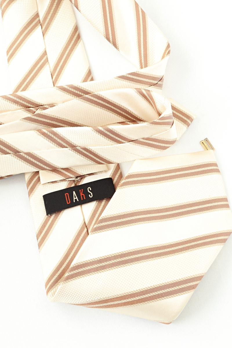 (9) DAKS 닥스 실크넥타이 베이지 사선 아메카지... | 헬로마켓