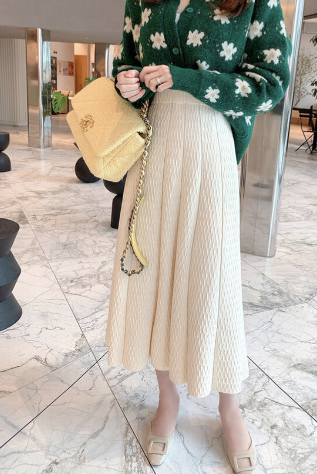 (반택무료)새상품 니트 롱스커트(free)아이보리 | 헬로마켓