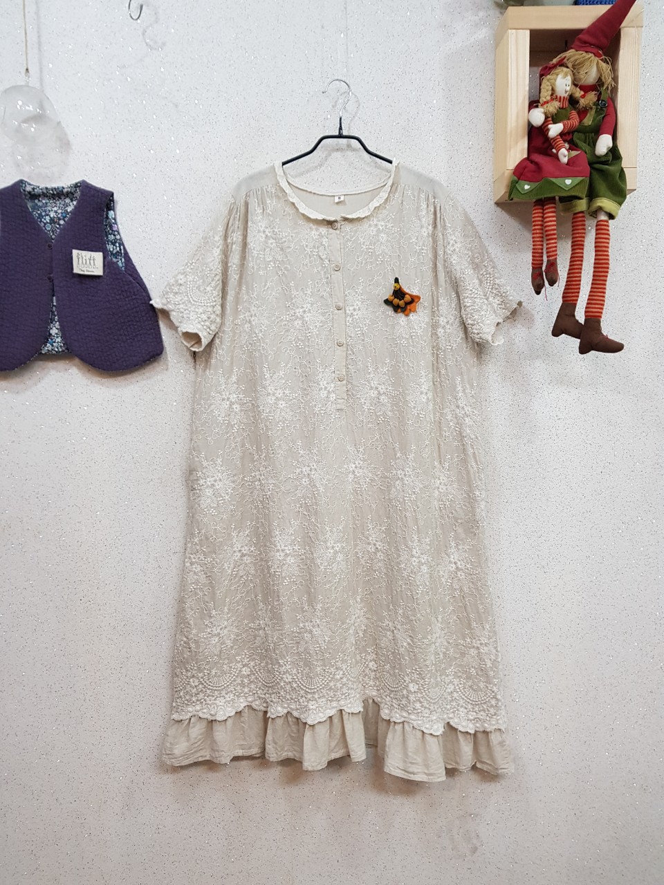 자수 레이스 면 원피스 | 헬로마켓