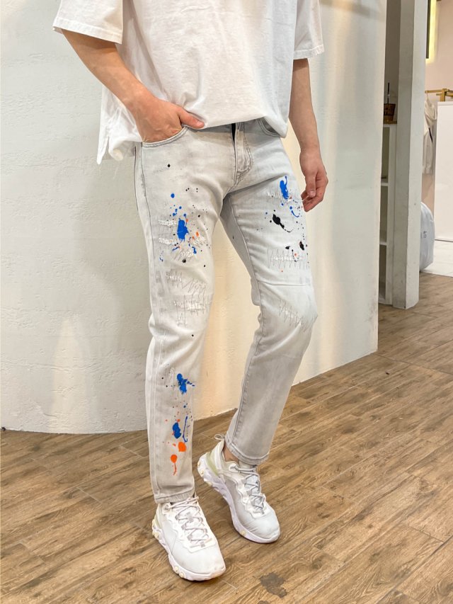 무료배송 올스판 컬러페인팅 연청 그레이진 남자청바지 헬로마켓
