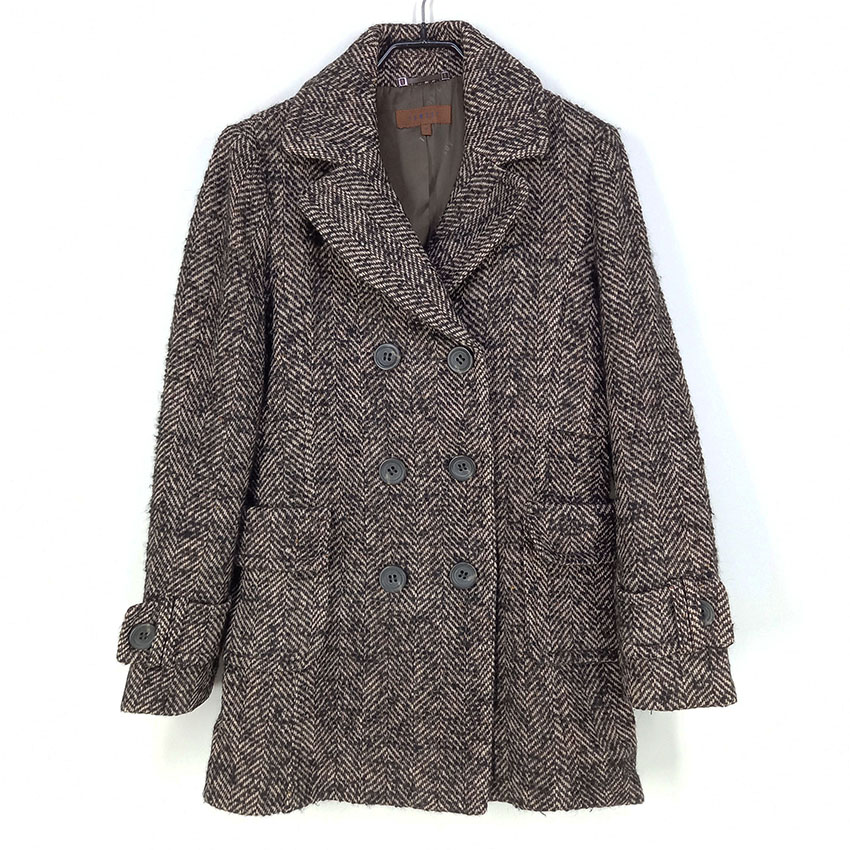 톰보이 여 더블버튼 헤링본 모직자켓 브라운 (HU26... | 헬로마켓