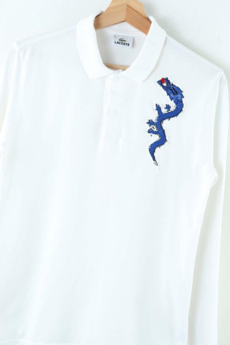 (L) 라코스테 카라 긴팔티셔츠 화이트 드래곤자수 한... | 헬로마켓