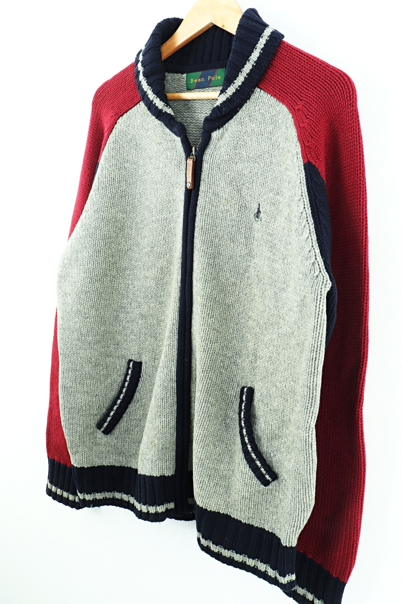 (M) 빈폴 니트집업 부분오염 헤비울 자수 아메카지-... | 헬로마켓