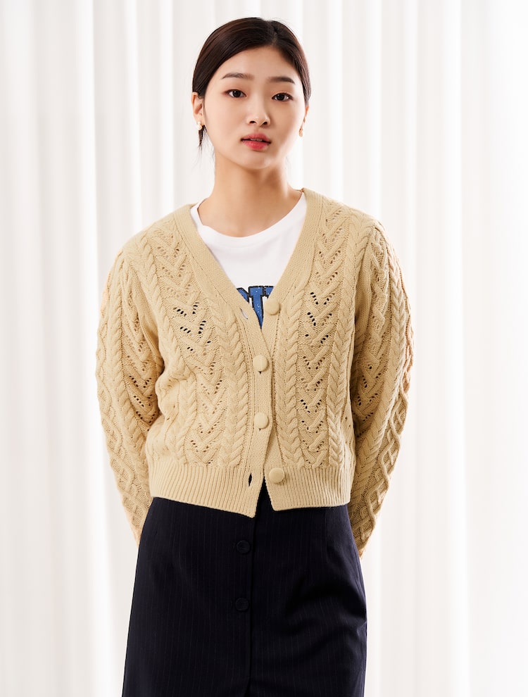 22SS 8SECONDS 변형 케이블 조직 브이넥 가디건 | 헬로마켓