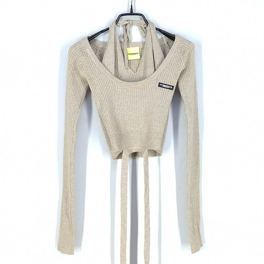 하이버넷 여 넥끈 골지 크롭 니트티 베이지 (HU28... | 세컨웨어(헬로마켓)