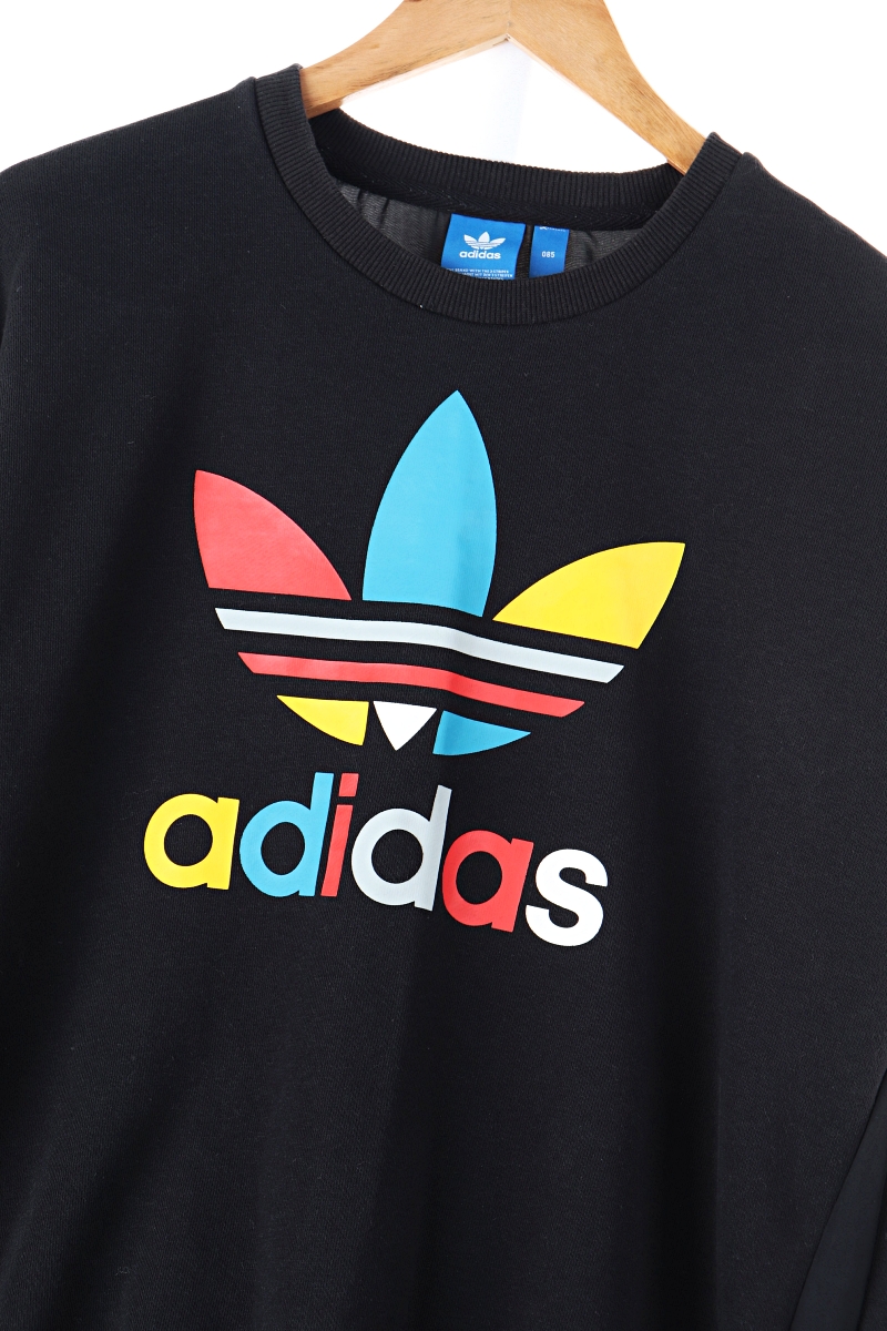 W(S) 아디다스 맨투맨 티셔츠 블랙 코튼 프린팅 한... | 세컨웨어(헬로마켓)