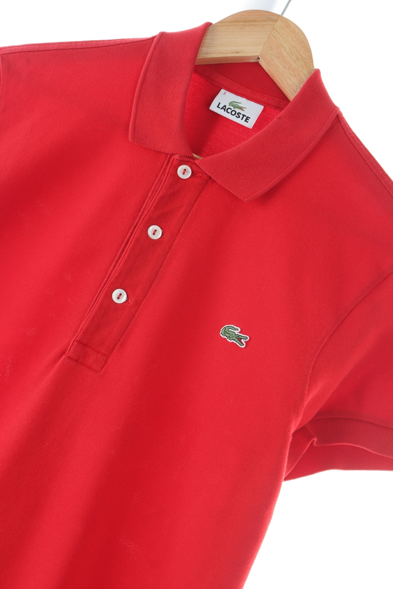(M) 라코스테 반팔 카라 티셔츠 작은데미지 레드 면... | 세컨웨어(헬로마켓)