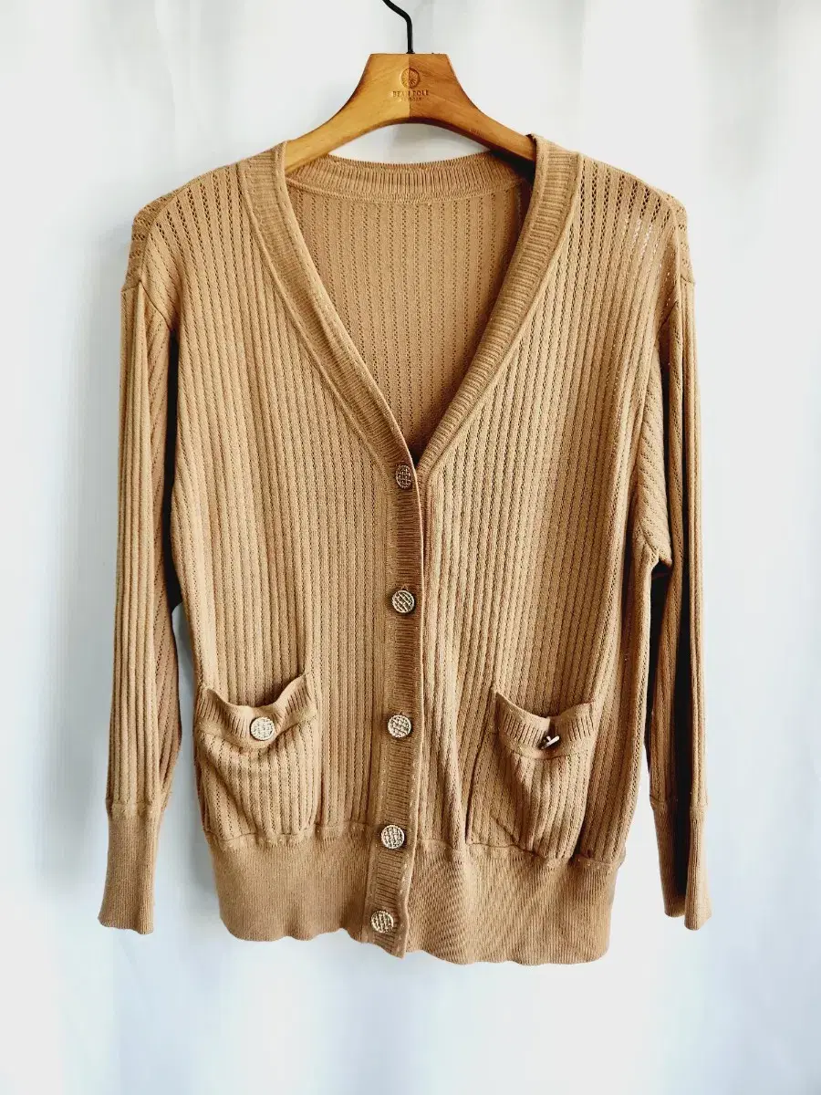[조르쥬레쉬] 브라운 금사 레이온 혼방 브이넥 가디건 | 헬로마켓