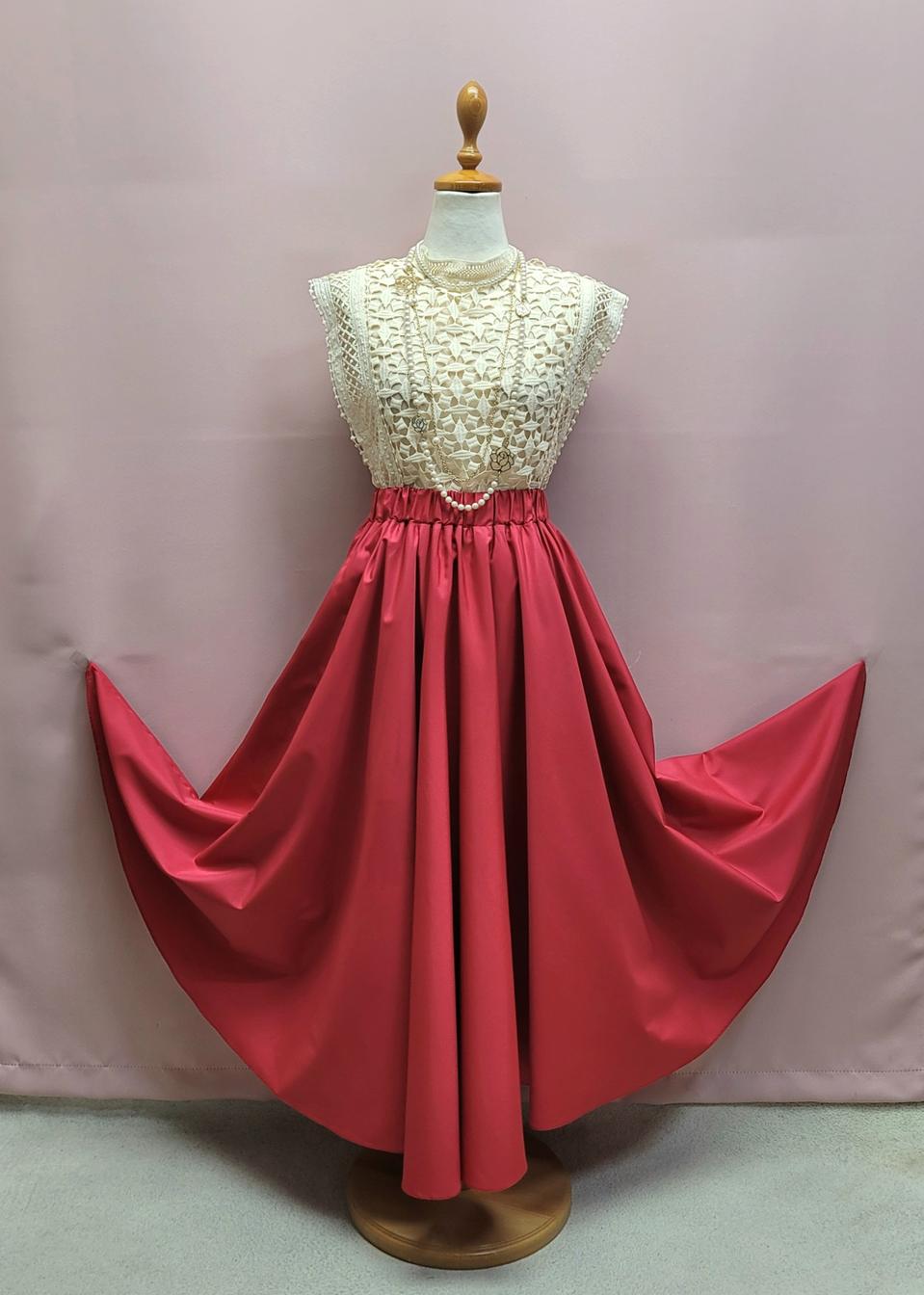 바스락 레드 플레어 롱스커트 | 헬로마켓