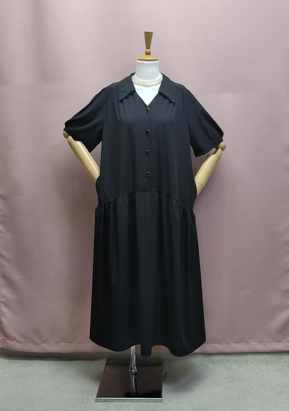 바스락 스판 브이카라 버튼 롱원피스 | 헬로마켓